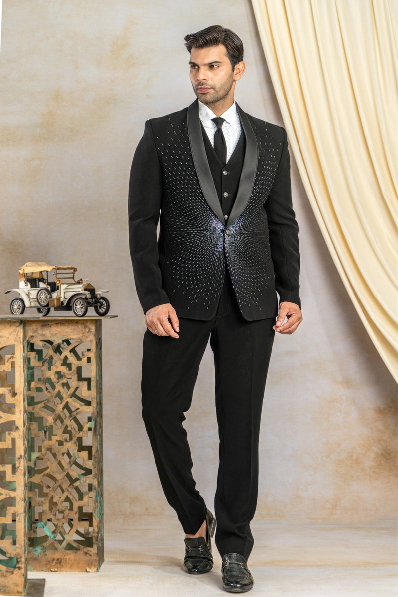 Black tuxido with cutdana work – raaya.in